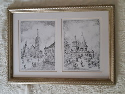 Skicc/rajz Mátyás-Templom és Halászbástya, együtt egy gyönyörű keretben ...