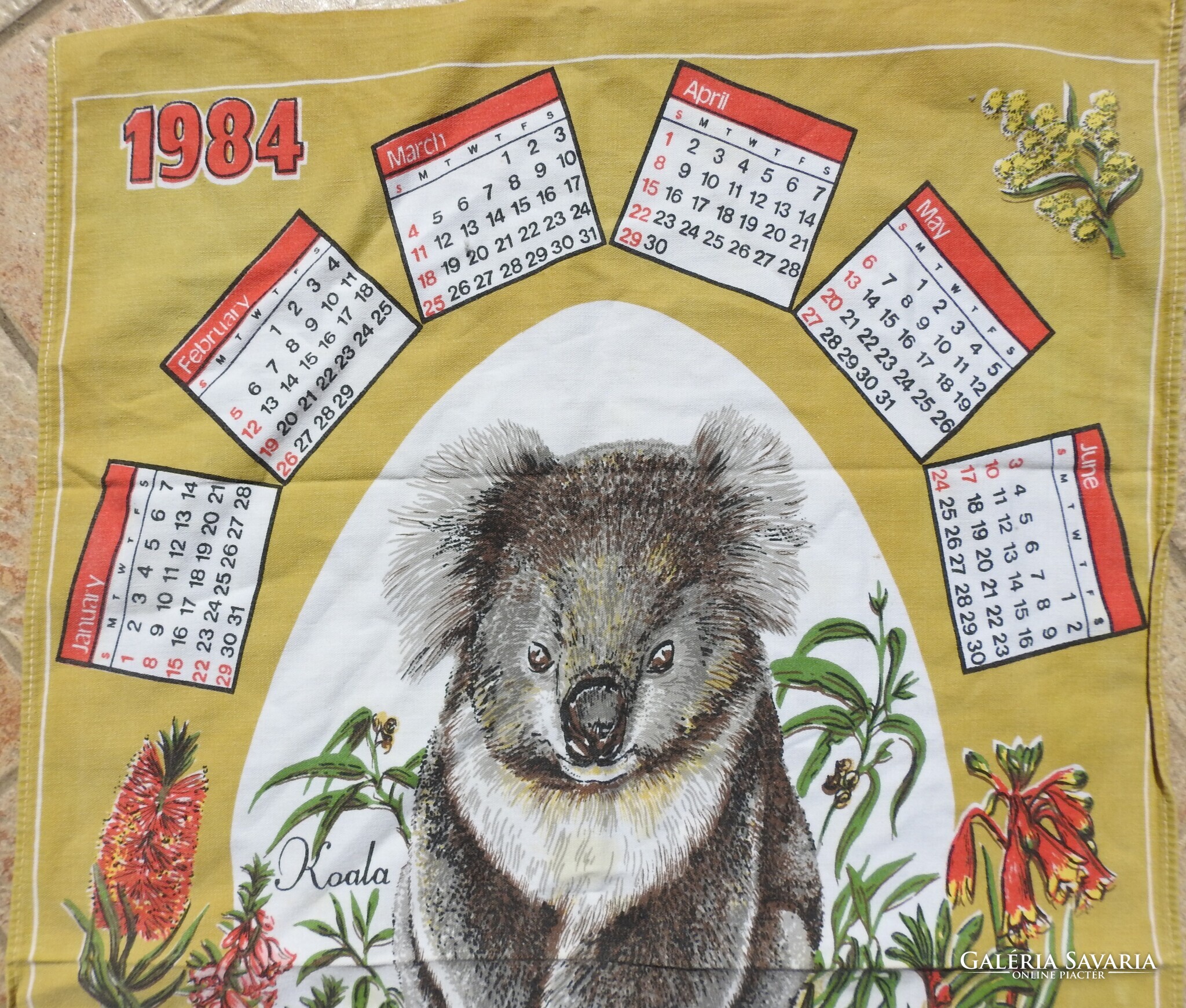 Mid Century fali GOLD COAST és fali naptár 1984 Koala macis naptár ...