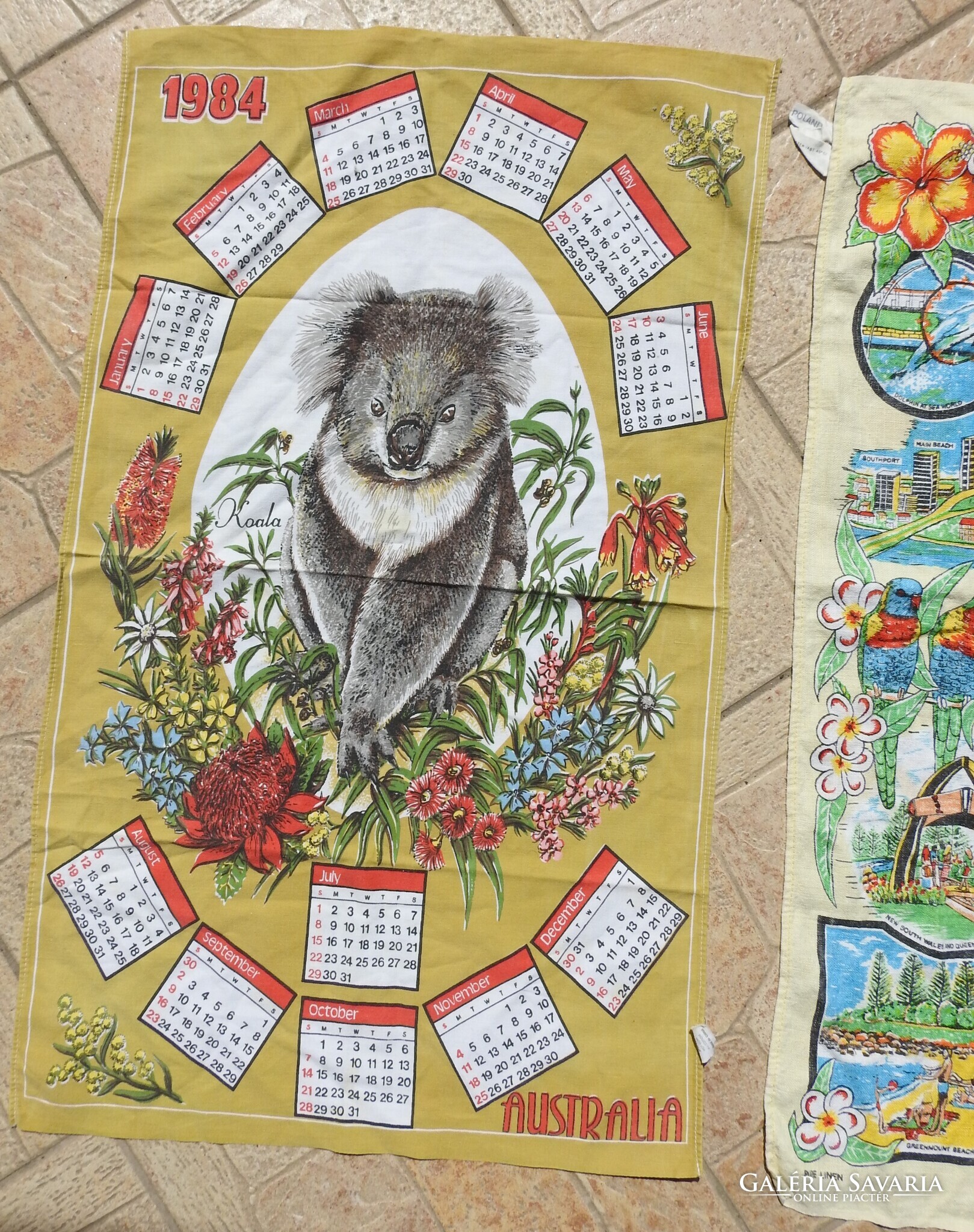 Mid Century fali GOLD COAST és fali naptár 1984 Koala macis naptár ...