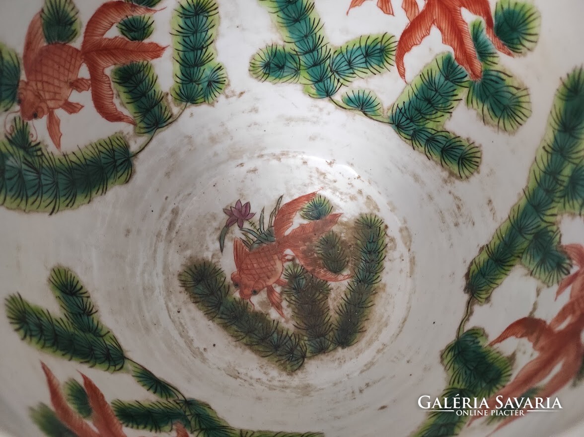 Antik kínai porcelán tojás alakú madár növény mintás színes kaspó belül ...