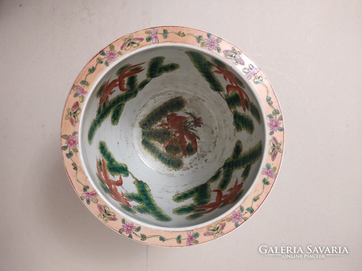 Antik kínai porcelán tojás alakú madár növény mintás színes kaspó belül ...