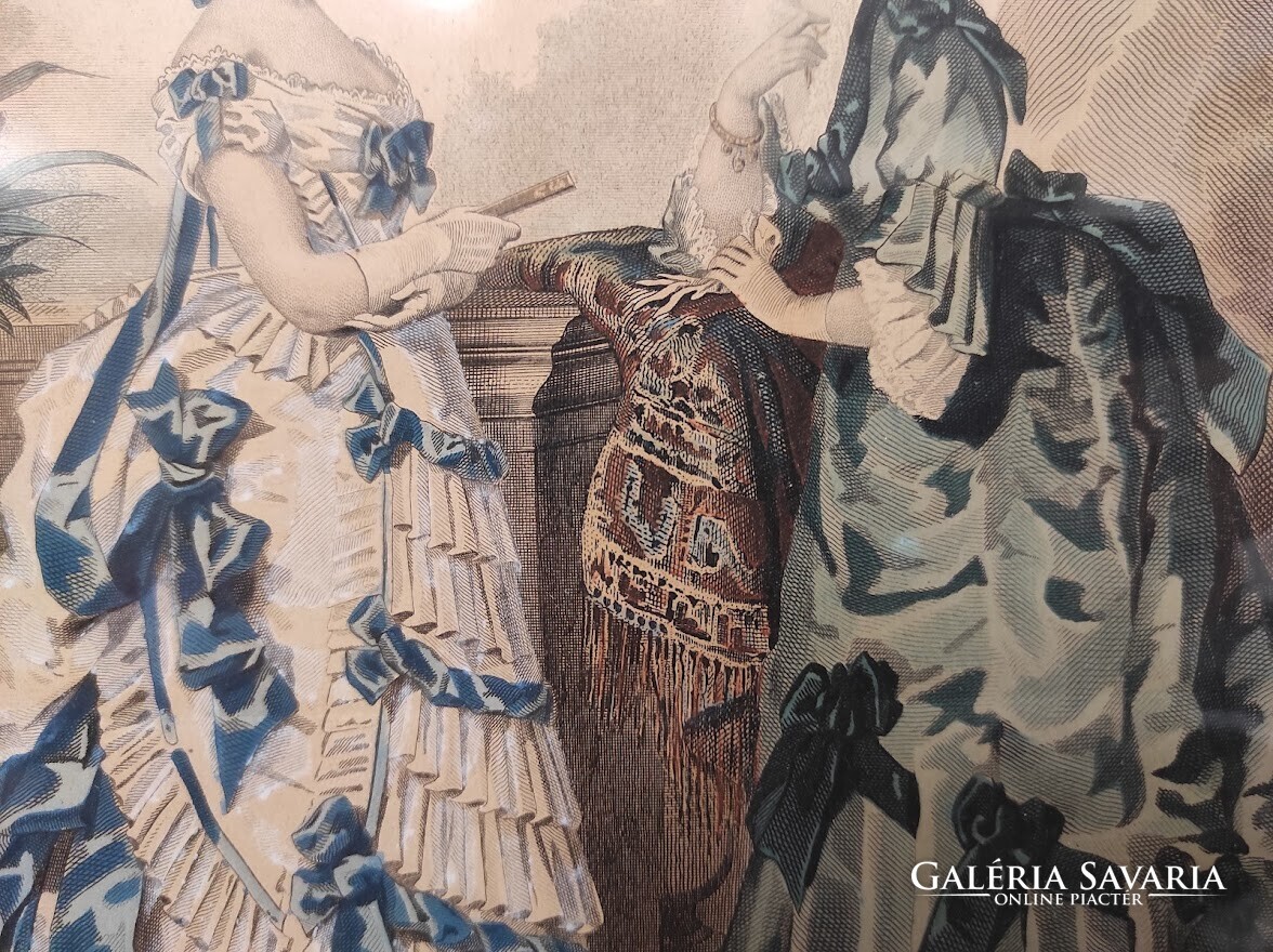 Antik biedermeier nyomat kép fali dekoráció ruha divat keretben 491 ...