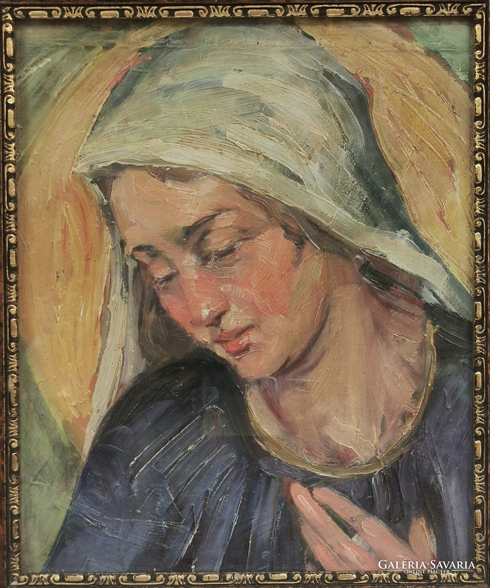 20s art deco style portrait of a praying woman painted with a unique ...