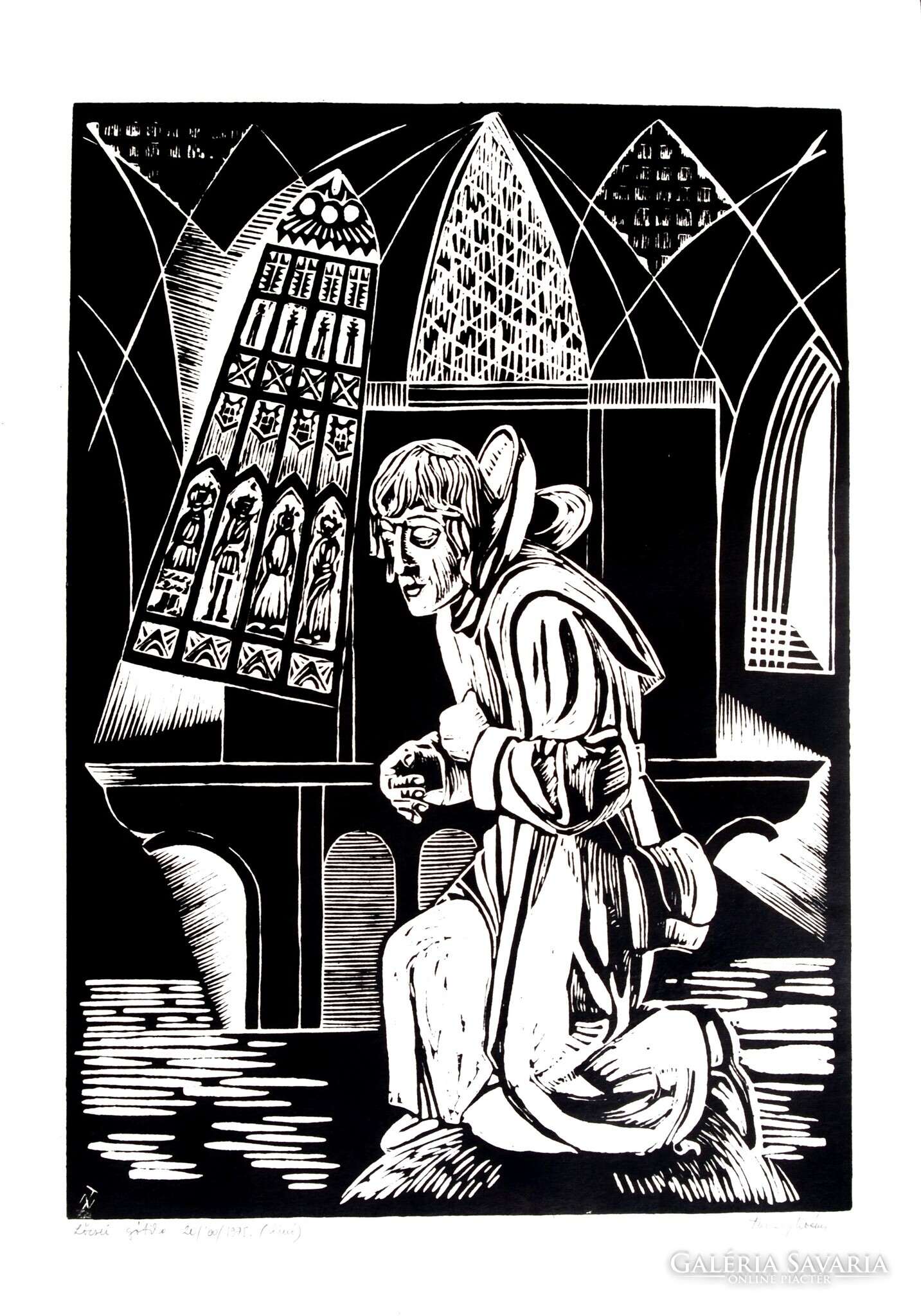 Noémi Tavaszy (1927-2018): Lőcs Gothic, 1975 - large, numbered linoleum ...