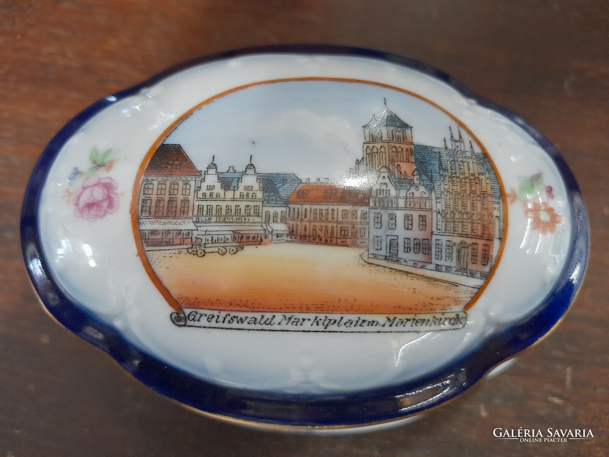 Német,Germany Kahla Leuchtenburg,Lehmann & Sohn Kézi Festésű Porcelán Bonbonier,Doboz ...