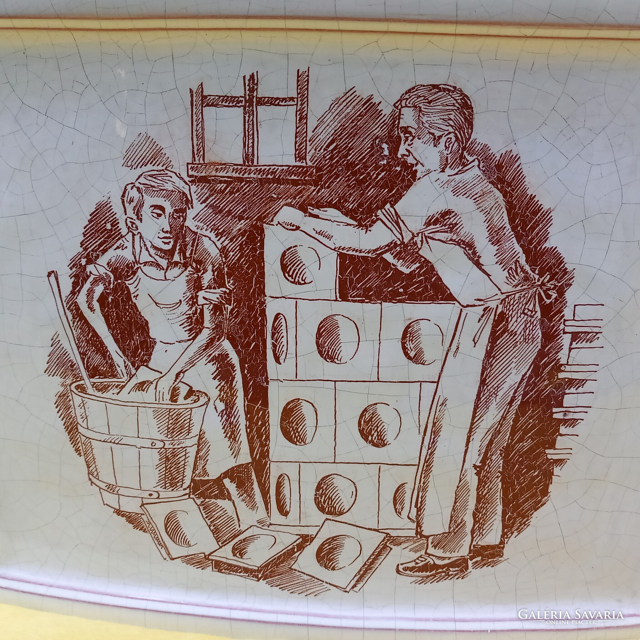 Régi, domború téglalap alakú kályha csempe, falidísz. - Kerámia ...