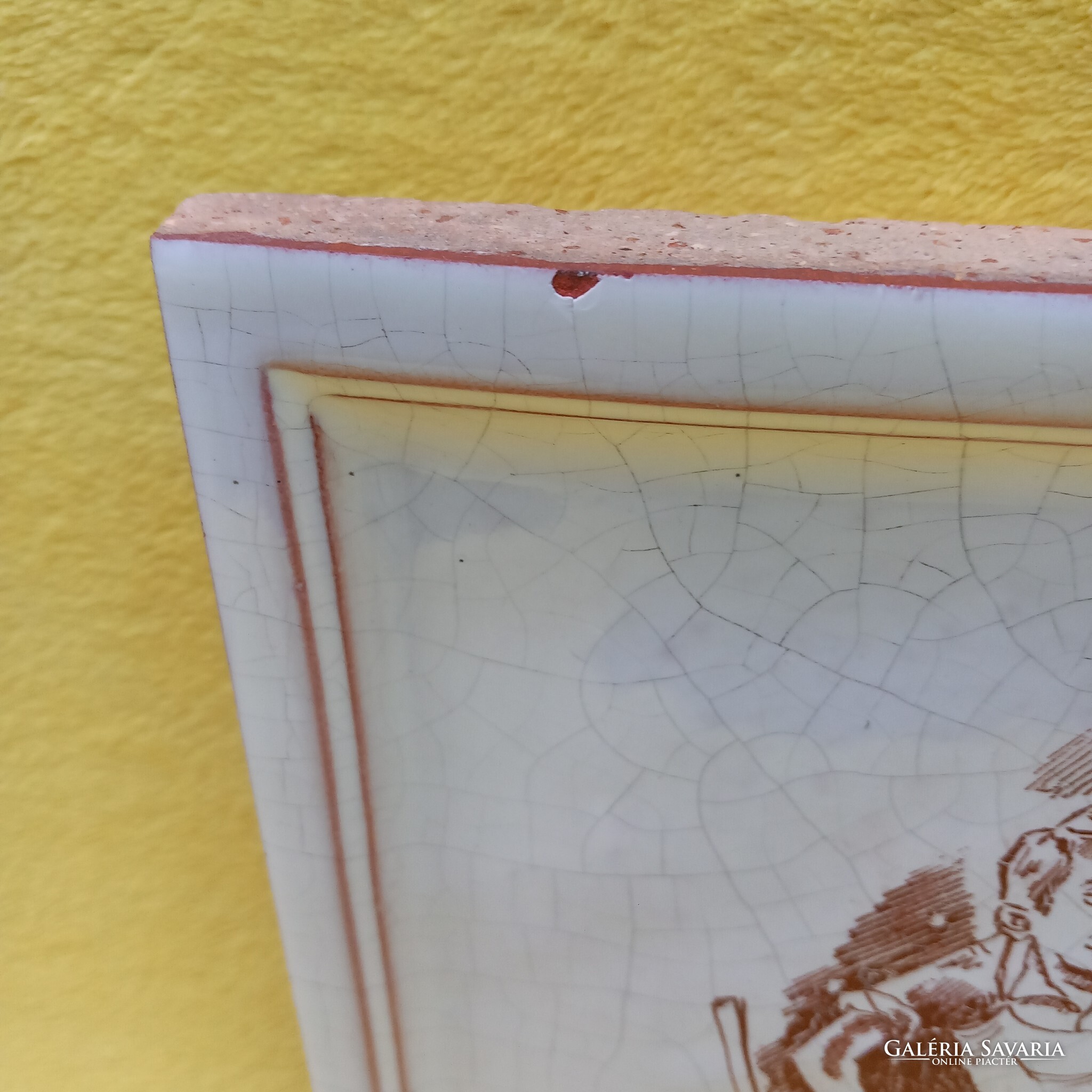 Régi, domború téglalap alakú kályha csempe, falidísz. - Kerámia ...