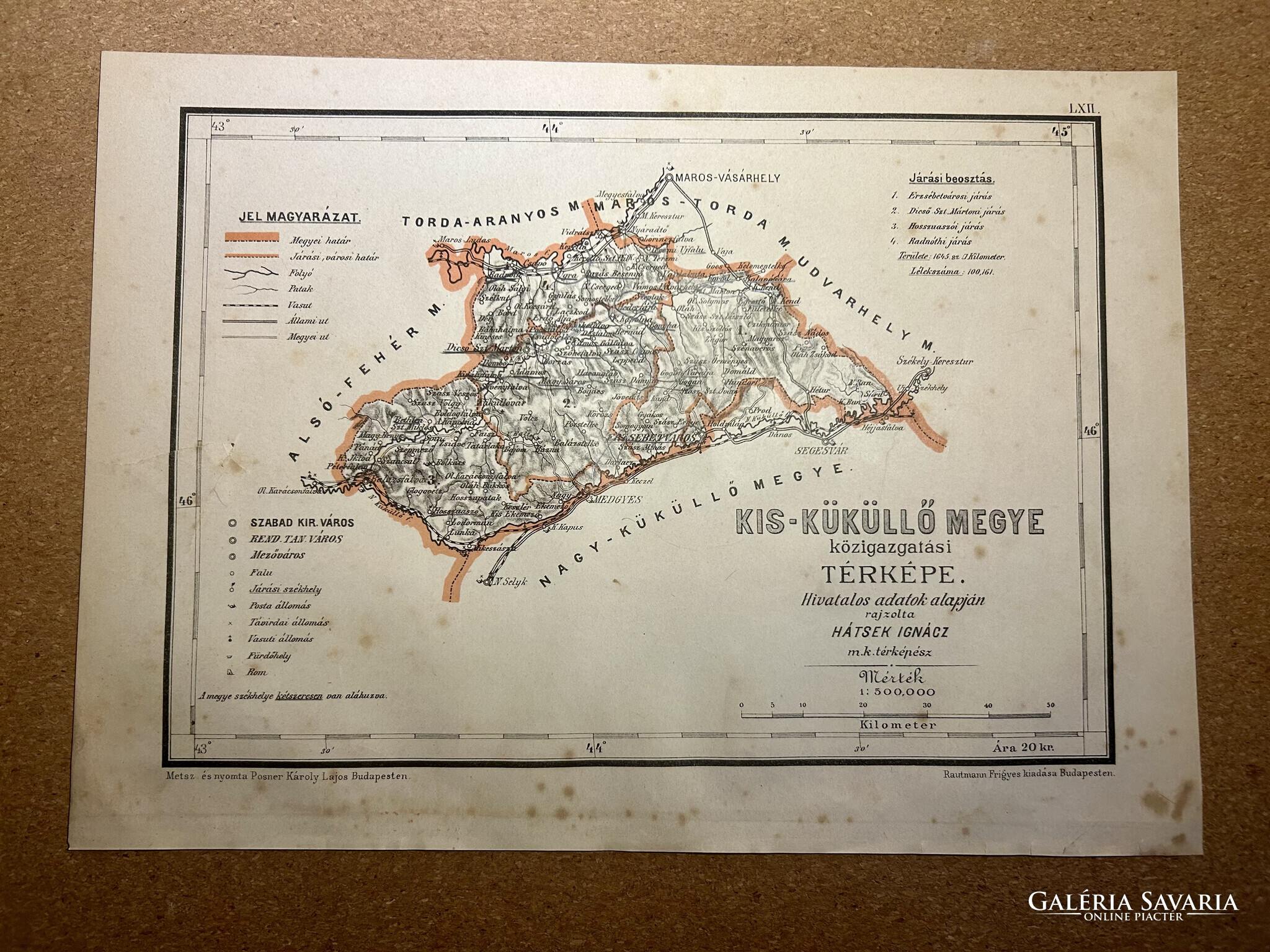 Map of Kis-küküllő county. Hátsek 1880. County maps of the countries of ...
