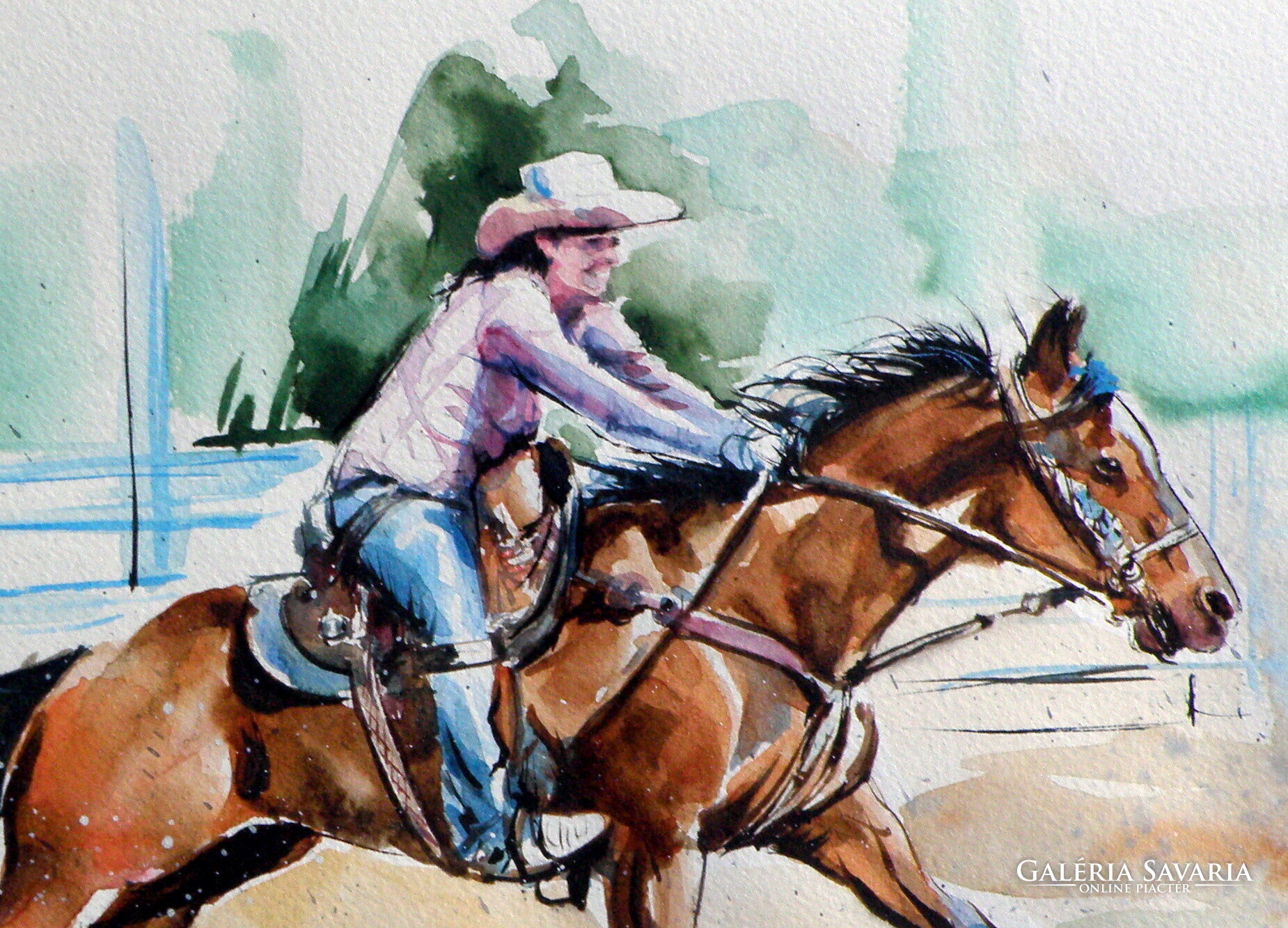 Rider with her horse - watercolor painting/ rider with her horse ...
