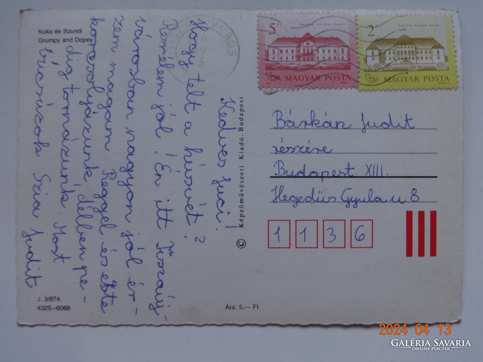 Régi, retró Disney képeslap - Kuka és Szundi törpe - Gyűjtemény ...