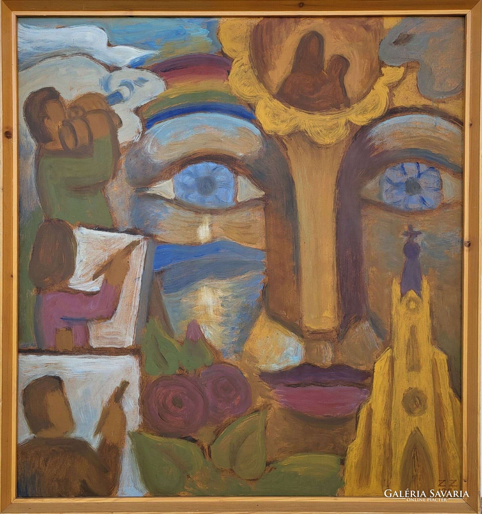 Zombory Zoltán (1941-2021) Arc Balatonnal 85x79cm EREDETI GARANCIÁVAL ...