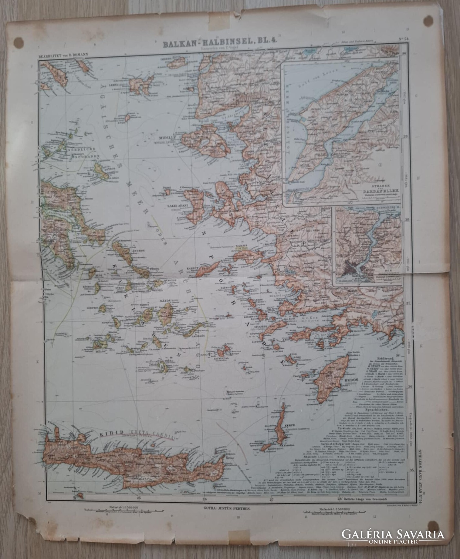 Eredeti Balkán-félsziget Stielers Hand-Atlas térkép (1905) Égei-tenger ...