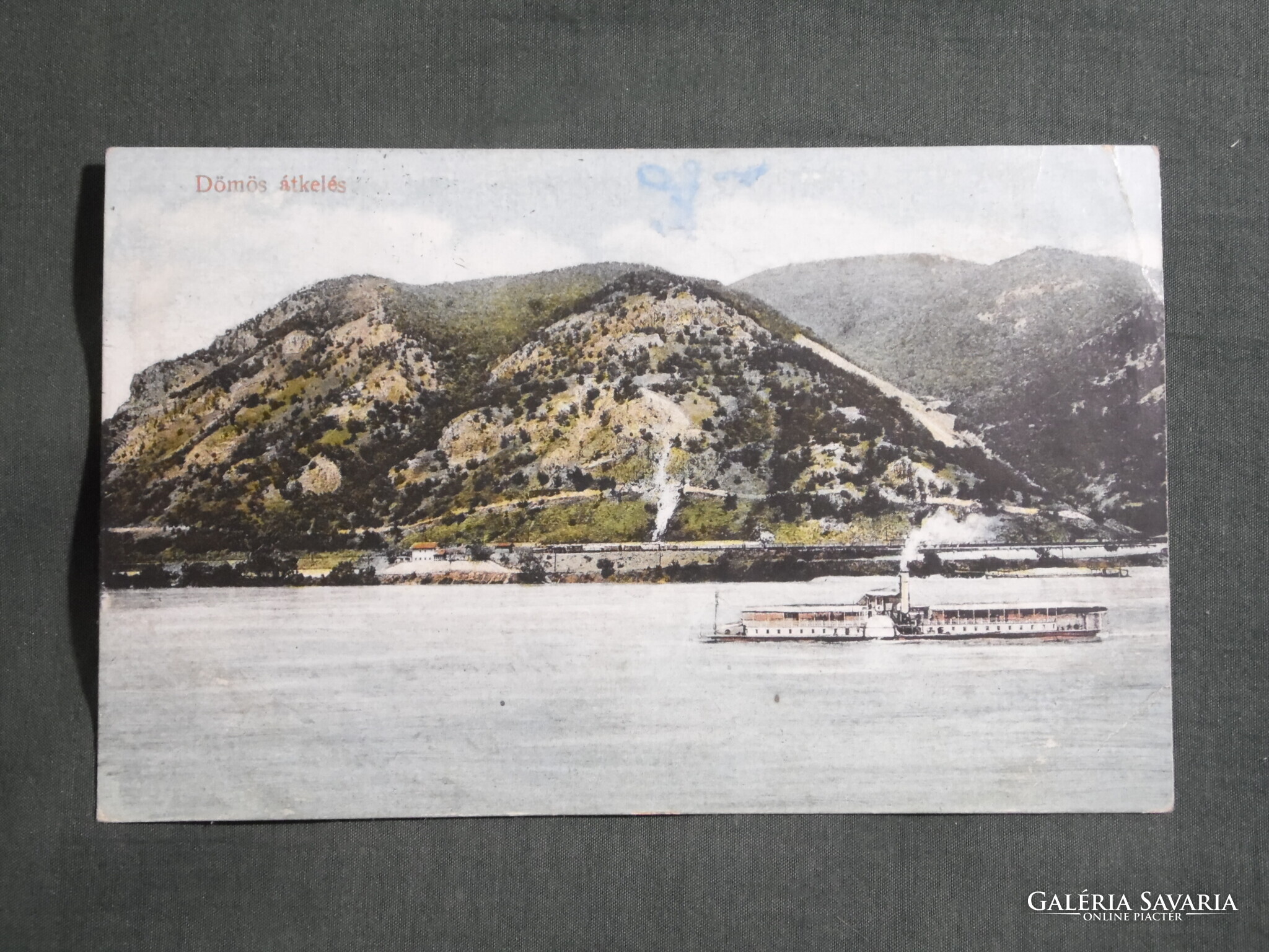 Képeslap,Dömös,lapátkerekes gőzhajó,község látkép,részlet,Lengyel Rudolf kiadás,1910 ...