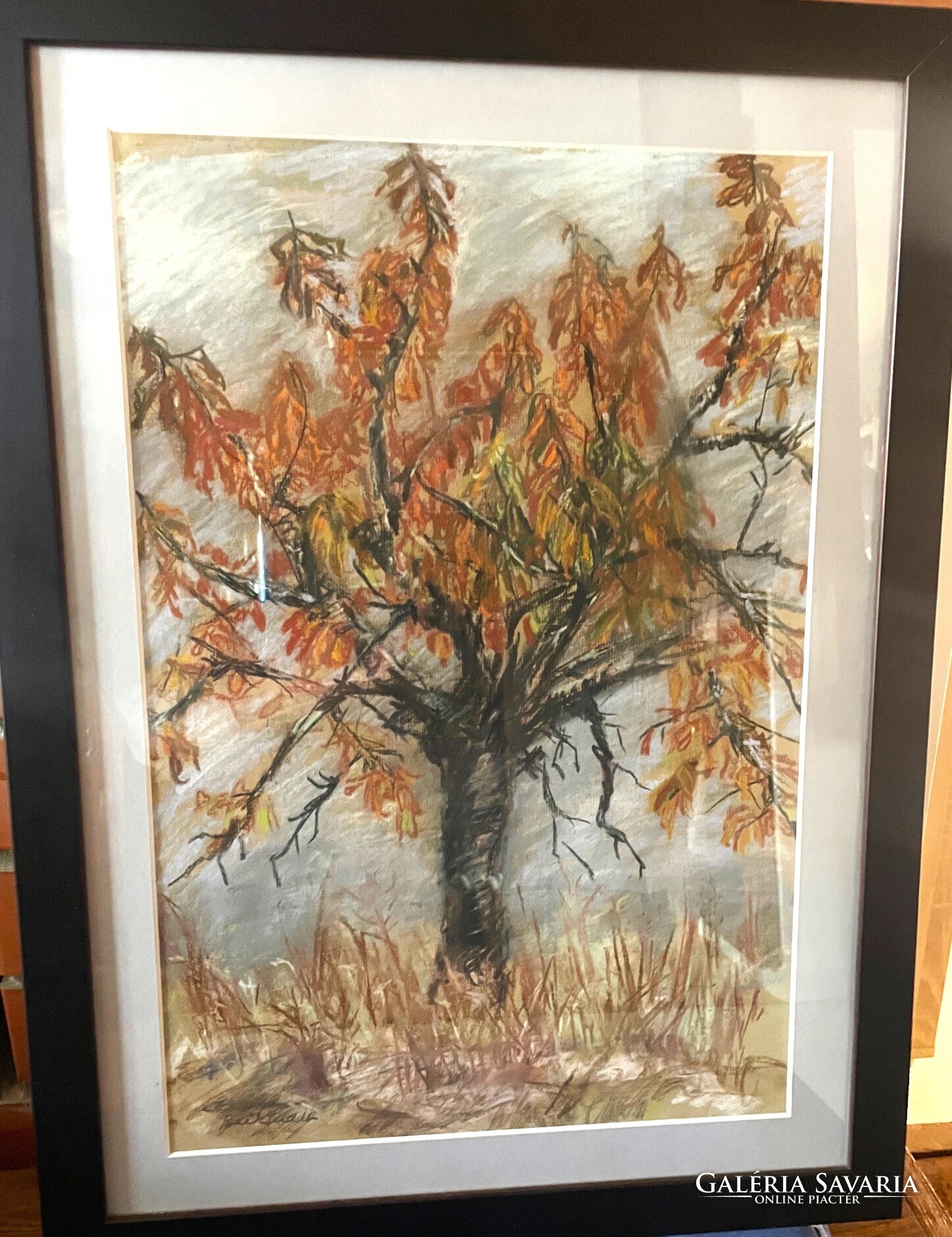 Beck Judit (1909-1995) Őszi táj című pasztell képe régi festmény (1954 ...