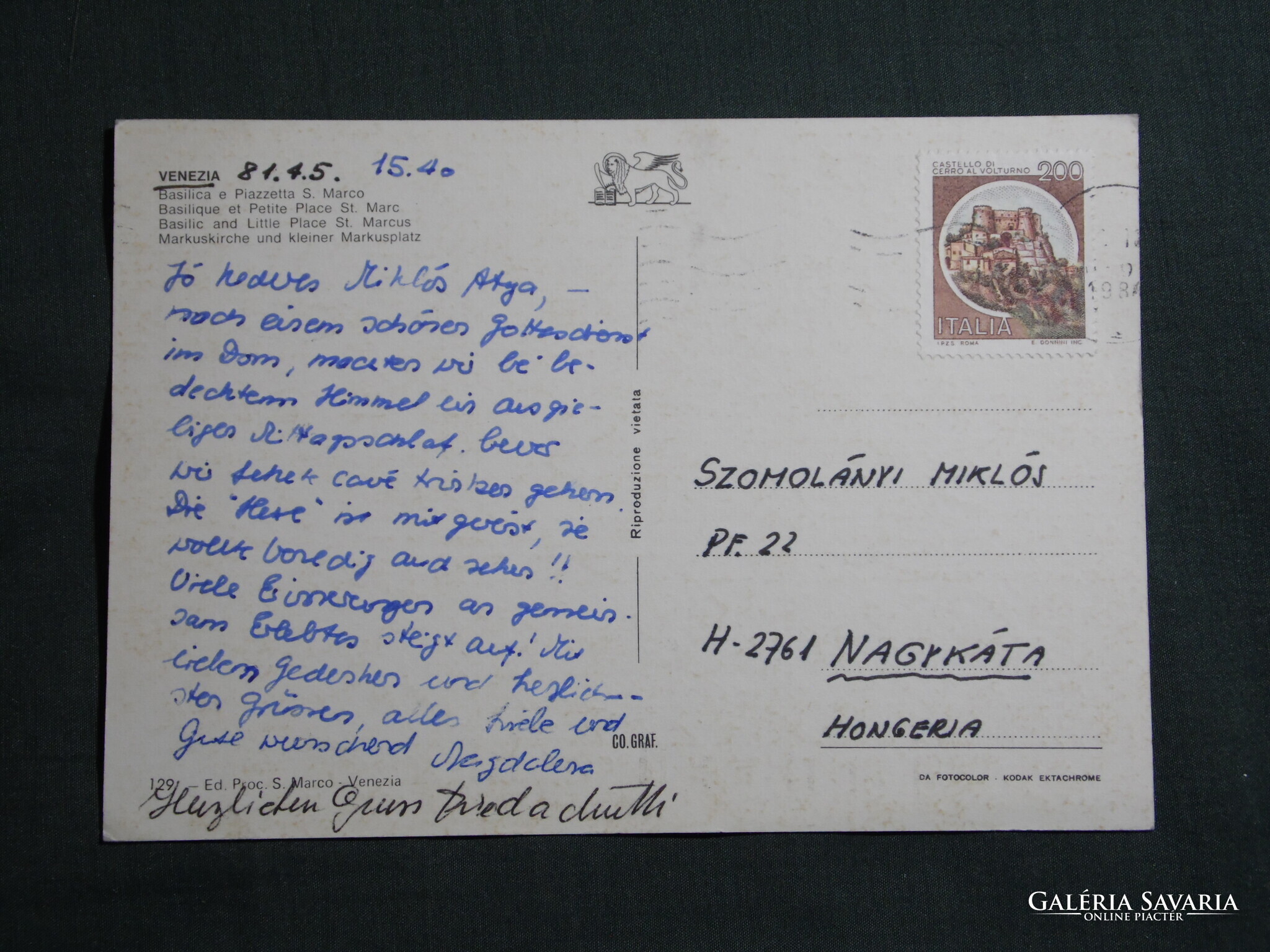 Képeslap,Olaszország,Venezia,Velence,Piazza San Marco,Szent Márk tér ...