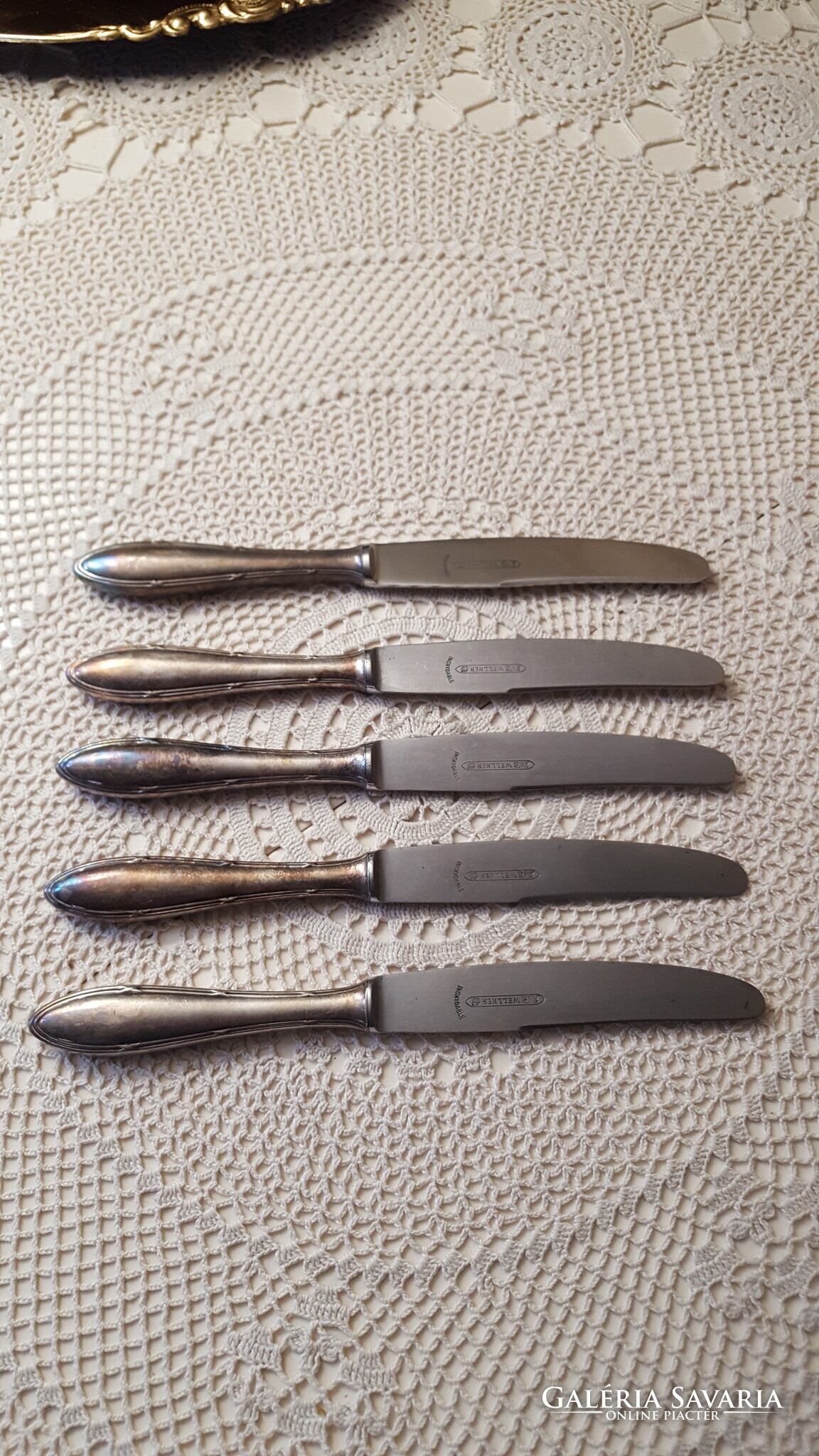 Wellner,ezüstözött vacsorakés,desszert kés 5 db. - Ezüst tárgy ...