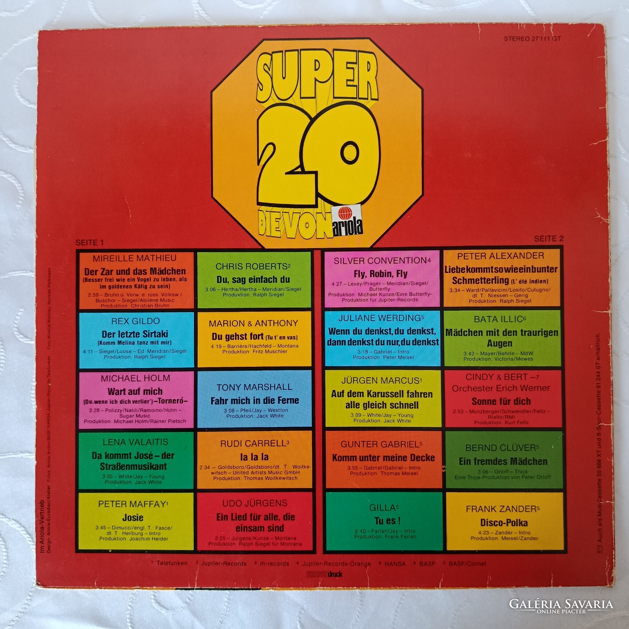 Super 20 - 20 Legnagyobb Sláger Bakelit Lemez (LP) - 1976 Ariola - Zene ...