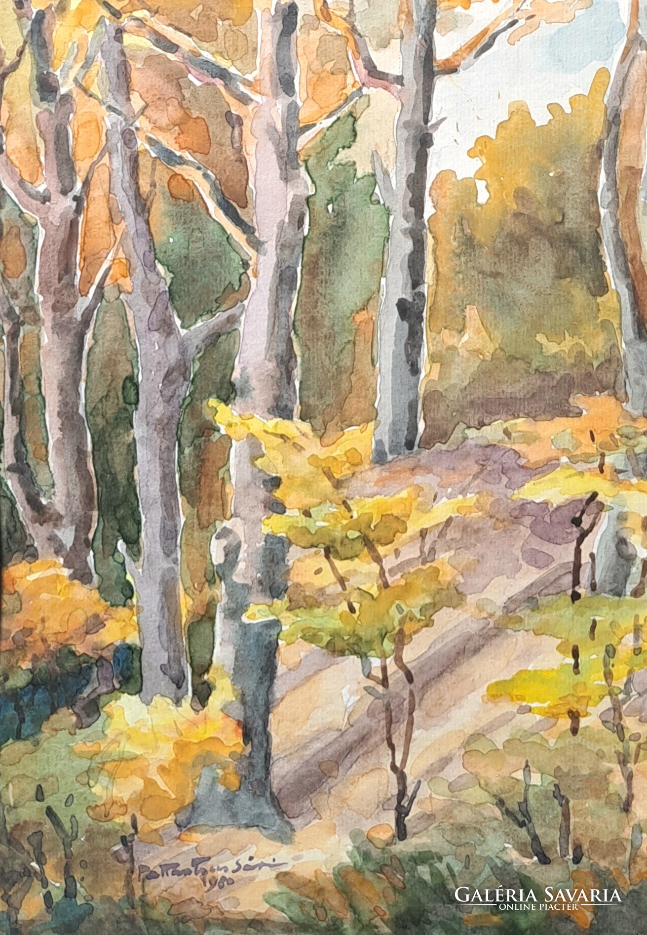 AKCIÓ! CSAK 9 EZER FT: Pattantyus Sári: Erdei táj - akvarell 1980-ból ...