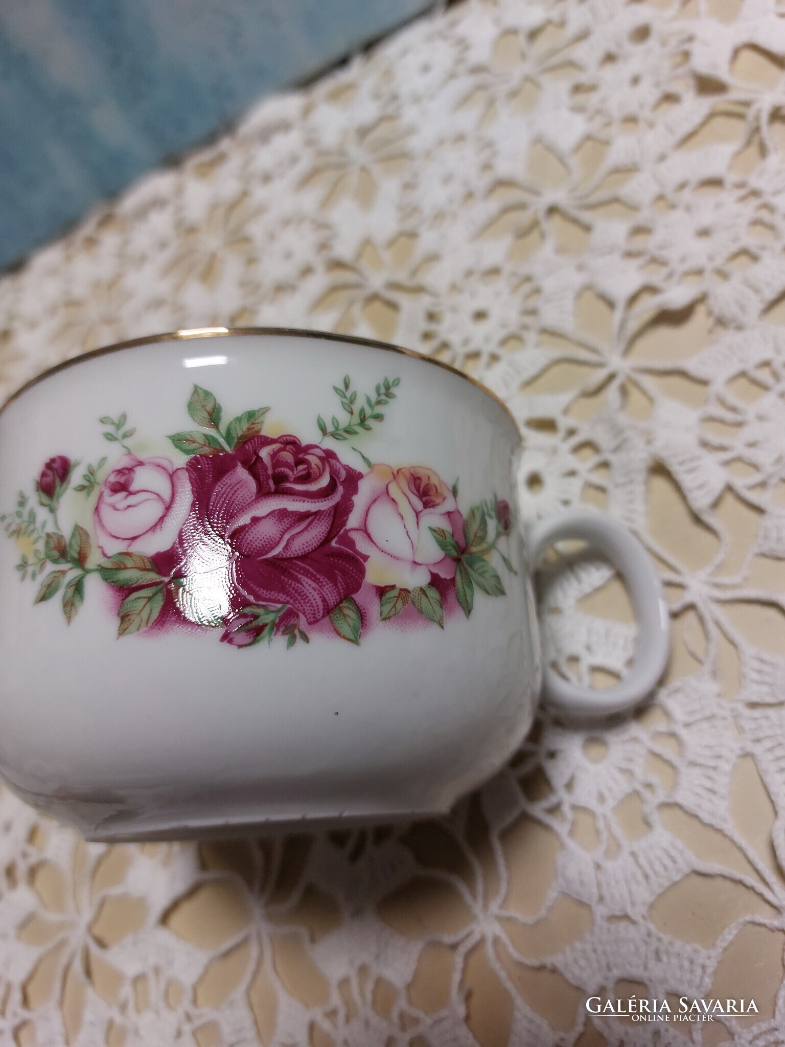 Gyönyörű rózsás, cseh porcelán nagy csésze, pohár, bögre - Porcelán ...