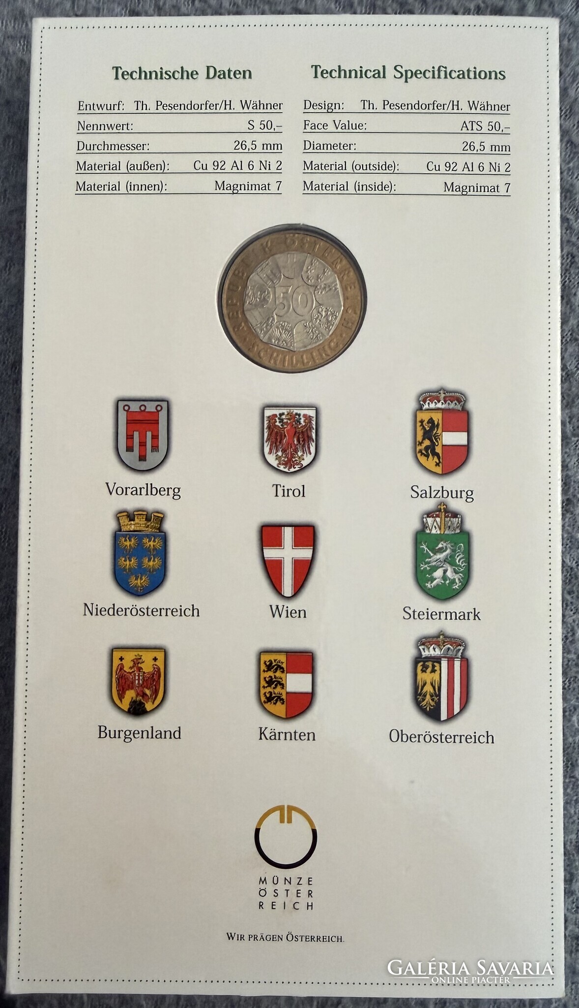 50 Schilling ( 1998 ) - Numizmatika, Pénz, Érme | Galéria Savaria ...
