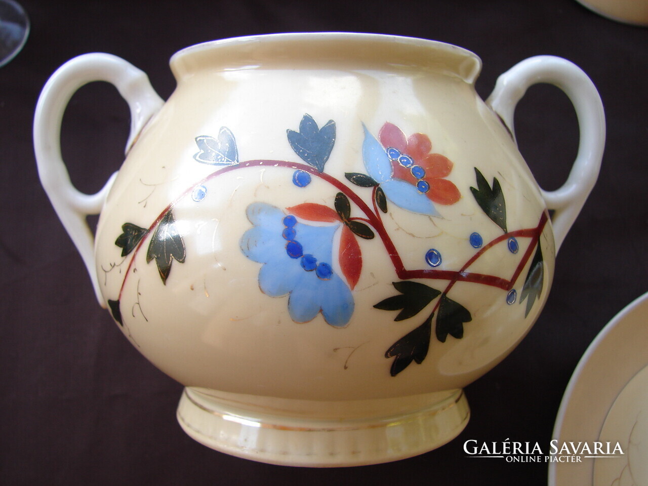 Szecessziós, 2 személyes kézzel festett teás készlet. Hibátlan, jelzés ...