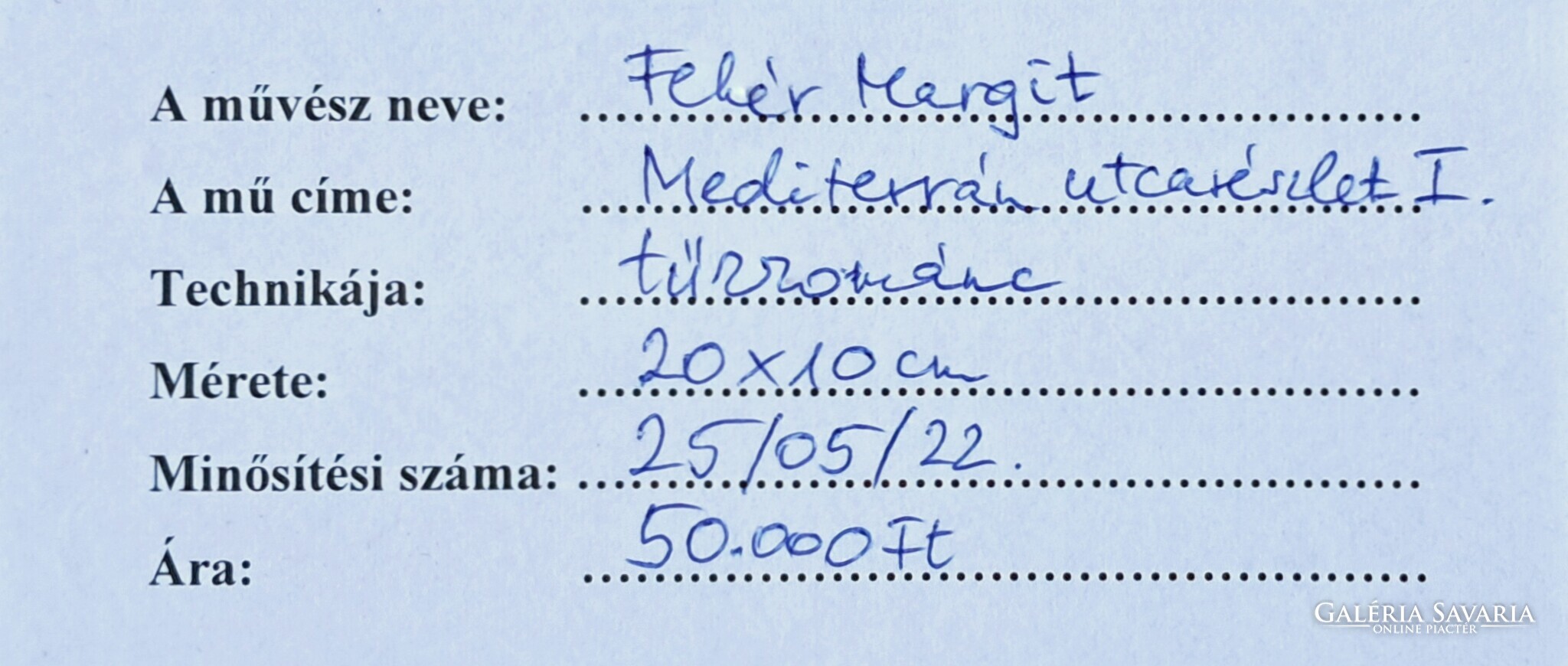 Fehér Margit "Mediterrán utcarészlet I." keretezett tűzzománc, ingyen ...