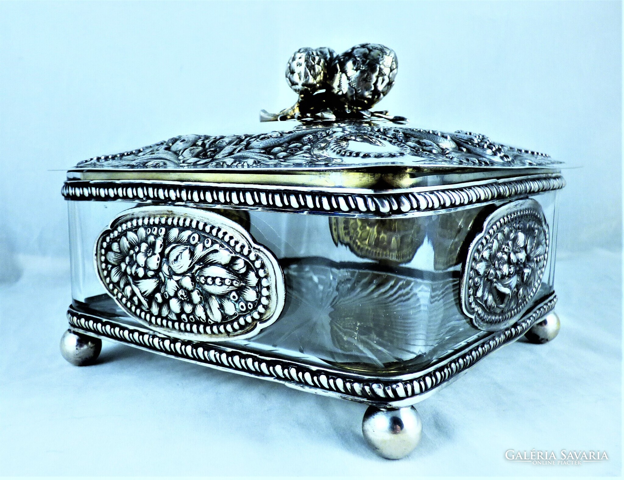 LÉLEGZETELÁLLÍTÓ, ANTIK EZÜST, VAJ, LEKVÁR, TARTÓ, NÉMET, CA. 1890 ...