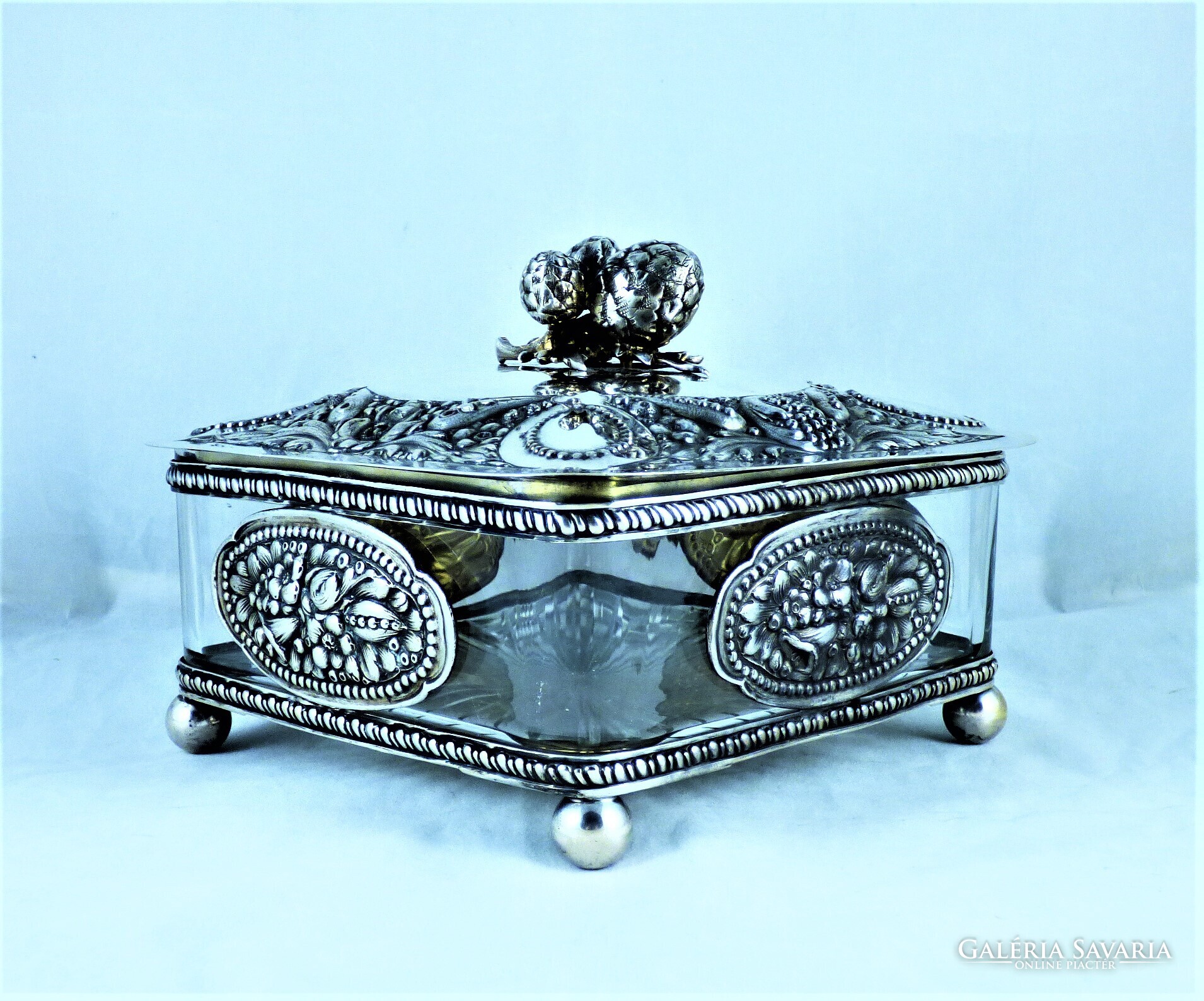 LÉLEGZETELÁLLÍTÓ, ANTIK EZÜST, VAJ, LEKVÁR, TARTÓ, NÉMET, CA. 1890 ...