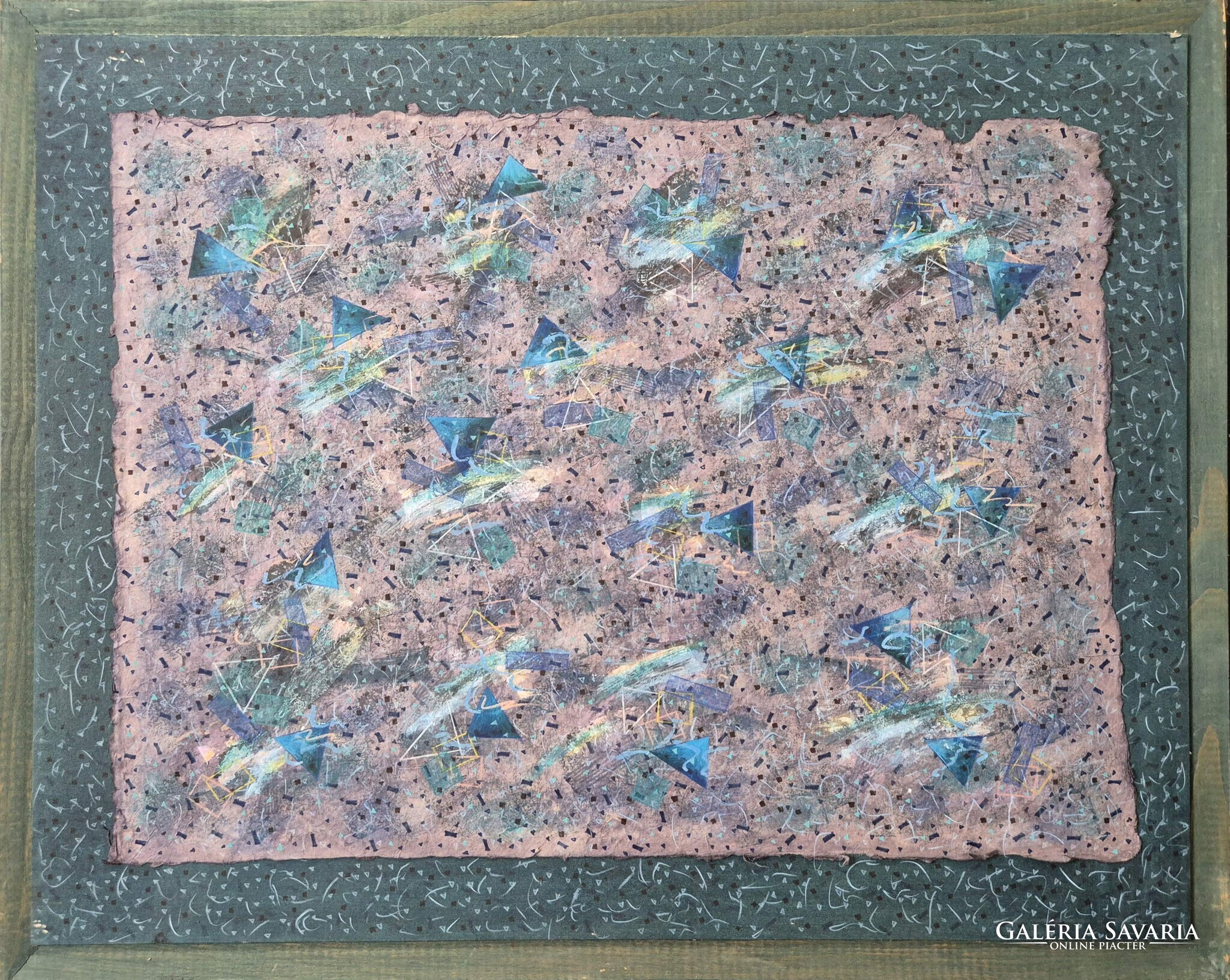 Kiss Ilona - Kék kompozíció 60 x 76 cm vegyes technika, papír, karton ...