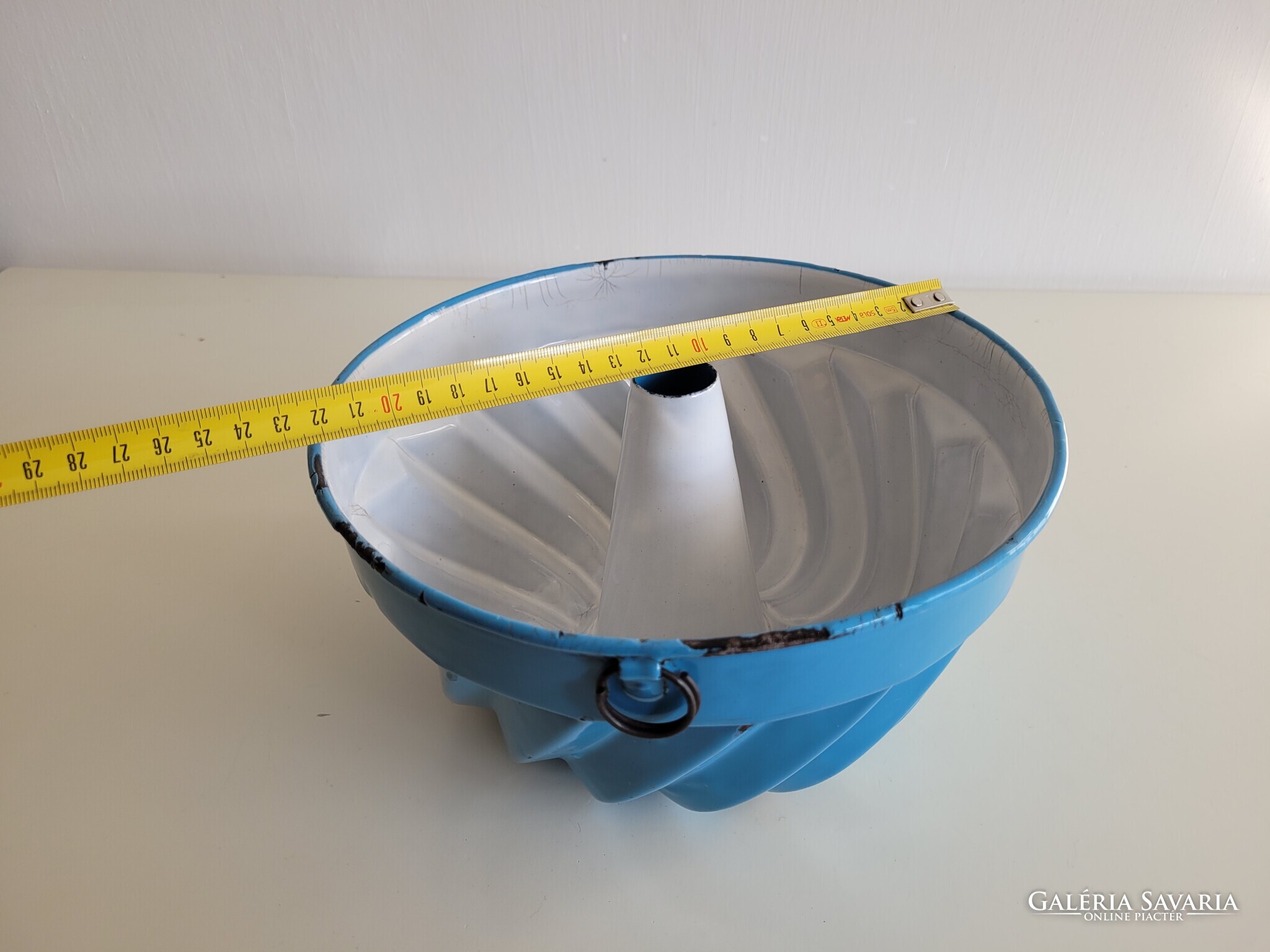 Régi kék zománcos régi cukrász kuglóf sütőforma zománcozott vas ...