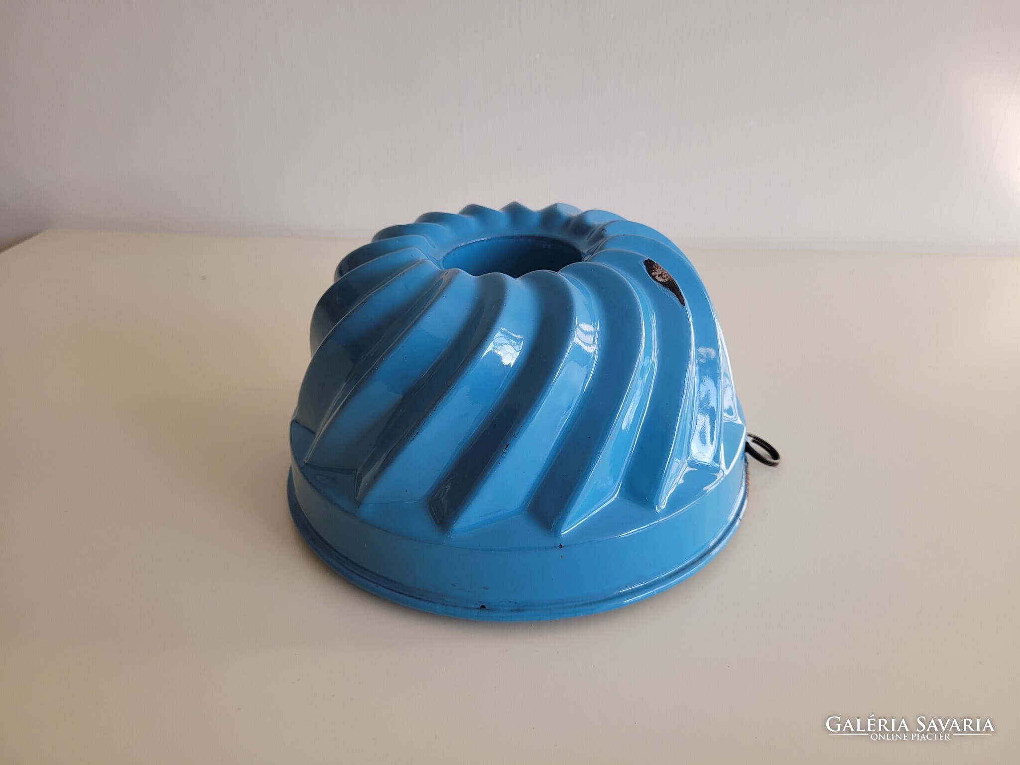 Régi kék zománcos régi cukrász kuglóf sütőforma zománcozott vas ...