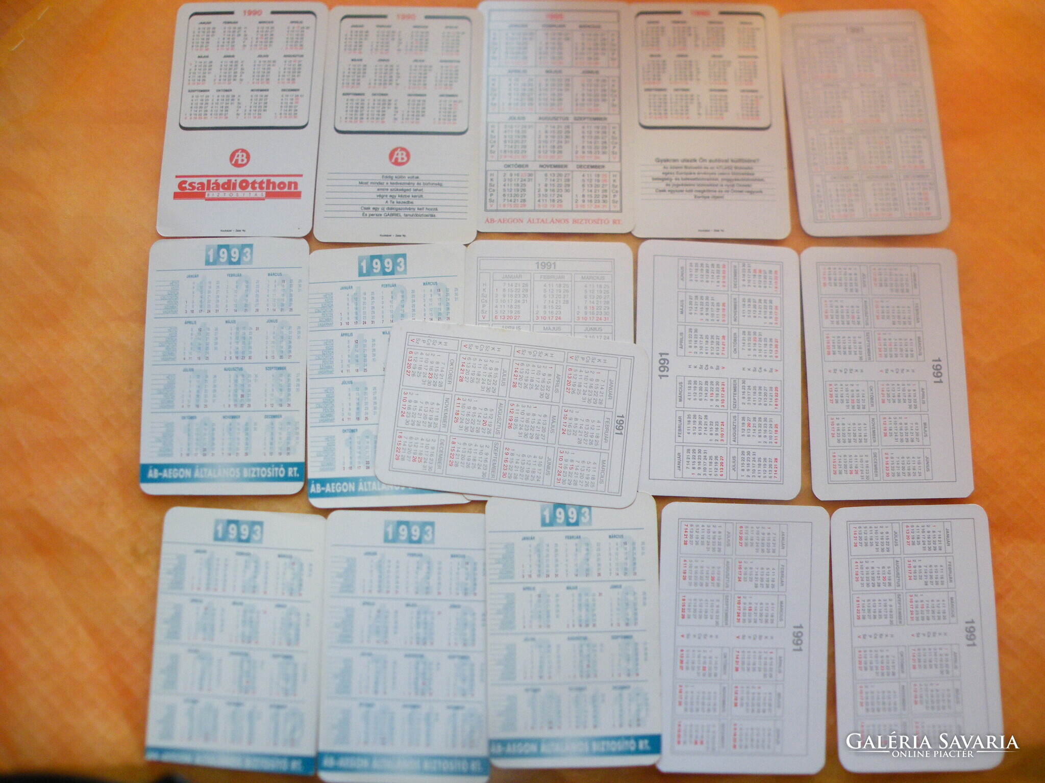 ÁB Aegon Általános Biztosító Rt. reklámos 16 db kártyanaptár - 1991 ...