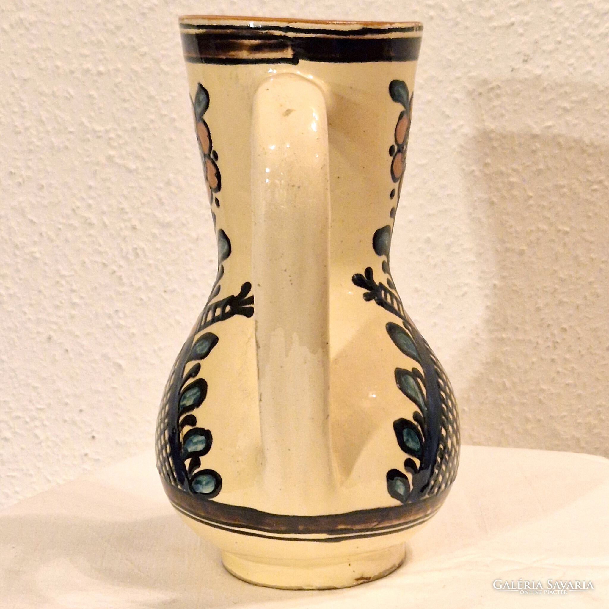 Korondi (?) kerámia kancsó, korsó, váza - kék-fehér (M=20, D=10,5) (21 ...