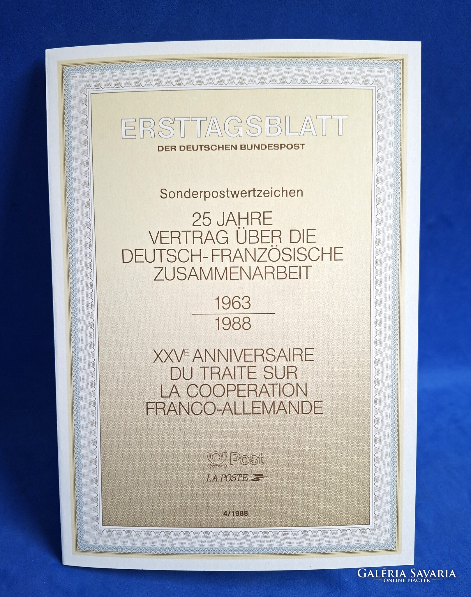 1988 FDC Német Első Napi Mappa Francia-Német Barátsági Szerződés 25 ...