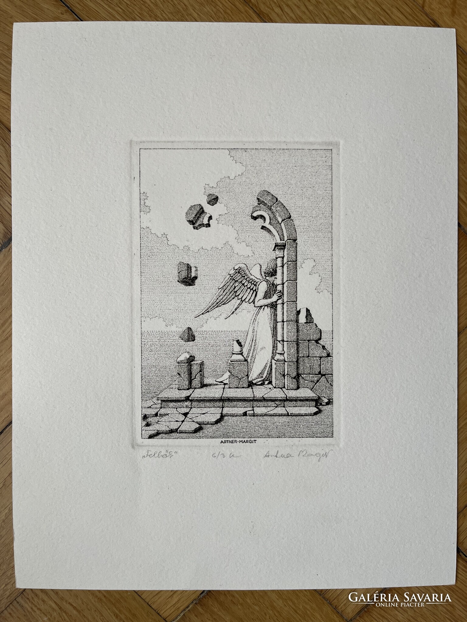 Artner Margit: Felhők (Angyal), szignált rézkarc - Kép, grafika ...