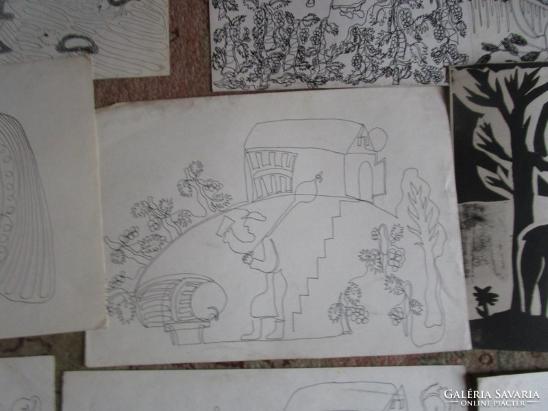 MAGYAR NÉPMESE -HEZ MESE ILLUSZTRÁCIÓ RETRÓ KÉP GRAFIKA RAJZ 12 DB ...