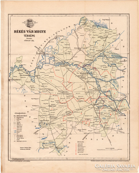 Bars vármegye térkép 1895 (3), lexikon melléklet, Gönczy Pál, 23 x 30 ...