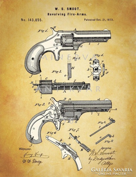 Régi antik revolver szabadalmi rajz Smoot 1873 klasszikus amerikai ...