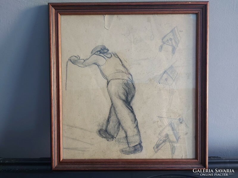 erotikus Grafika rajz, akt kép rózsaszín papíron, ceruzarajz fiatal ...