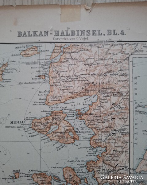 Eredeti Balkán-félsziget Stielers Hand-Atlas térkép (1905) Égei-tenger ...