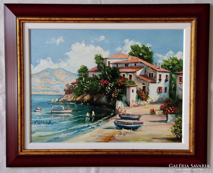 V. Tóth Gábor "Ladikok a fövenyen" c. olajfestmény keretben, ingyen ...