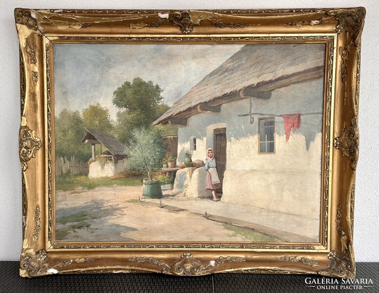 Zorkóczy Gyula 1873-1932 olajvászon festmény , életkép 75x 100 , keret ...